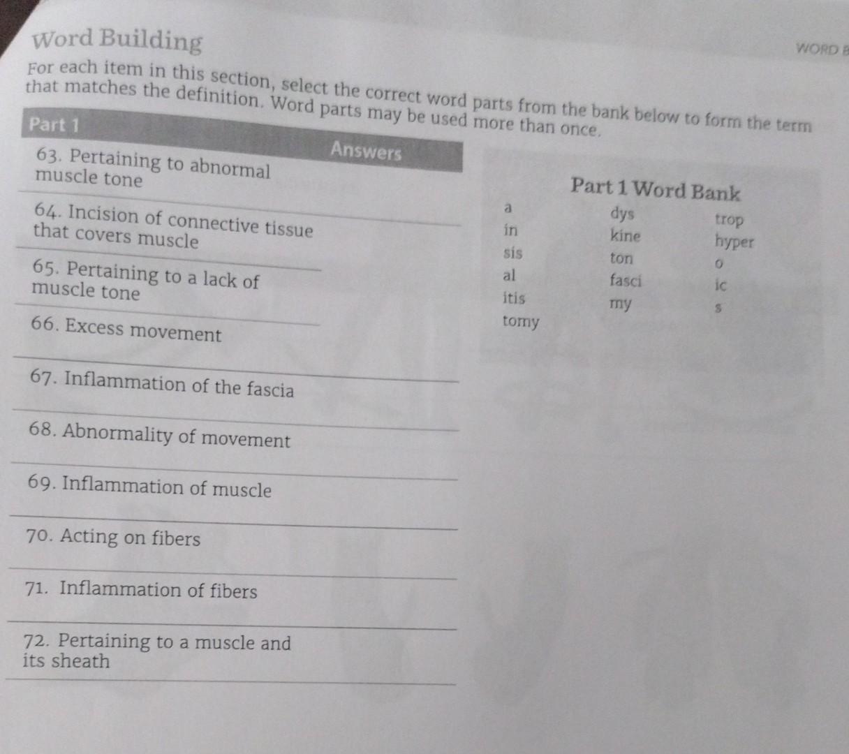 Solved Matching Match the following terms and write the | Chegg.com
