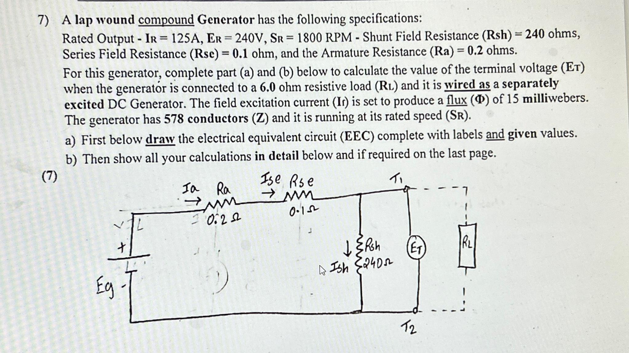 Solved A lap wound compound Generator has the following | Chegg.com