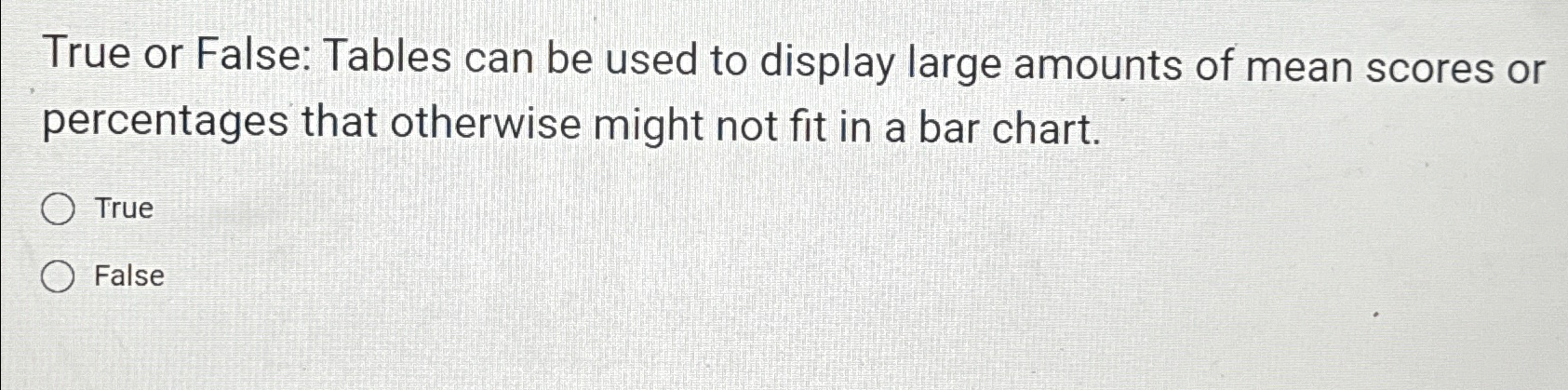 Solved True or False: Tables can be used to display large | Chegg.com