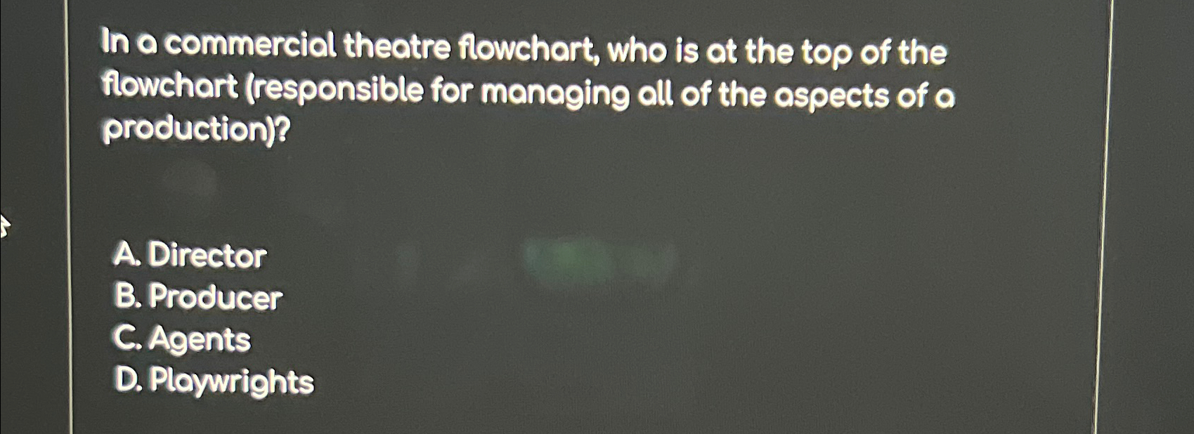 Solved In a commercial theatre flowchart, who is at the top | Chegg.com