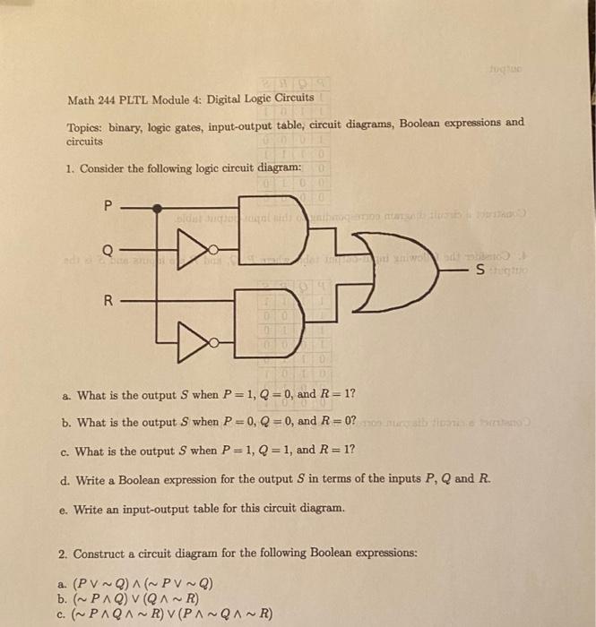 Solved Math 244 PLTL Module 4: Digital Logic Circuits | Chegg.com