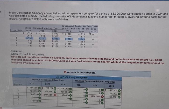 Solved Brady Construction Company contracted to build an | Chegg.com