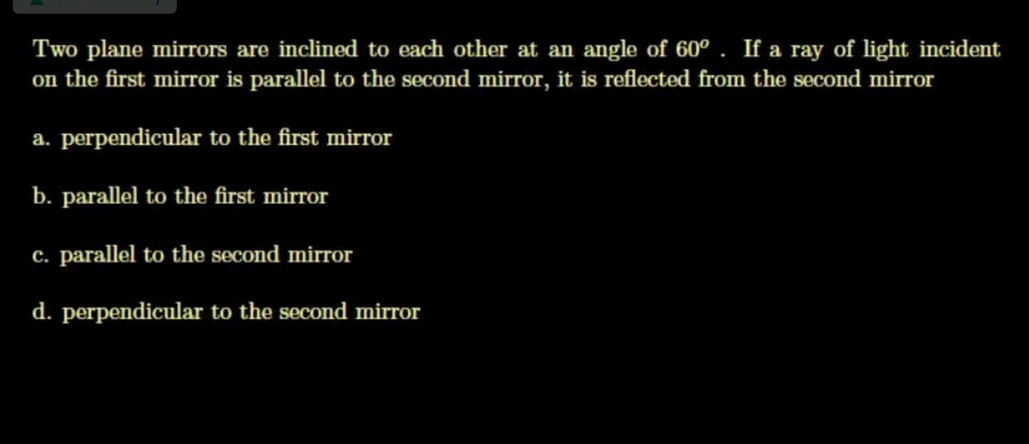 Solved Two plane mirrors are inclined to each other at an | Chegg.com