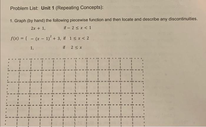 Solved Problem List: Unit 1 (Repeating Concepts): 1. Graph | Chegg.com