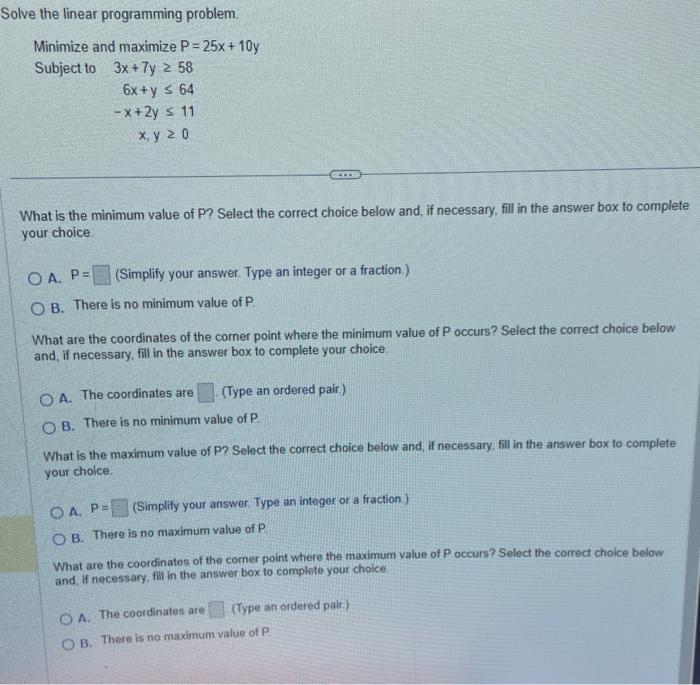 Solved Solve The Linear Programming Problem Minimize And