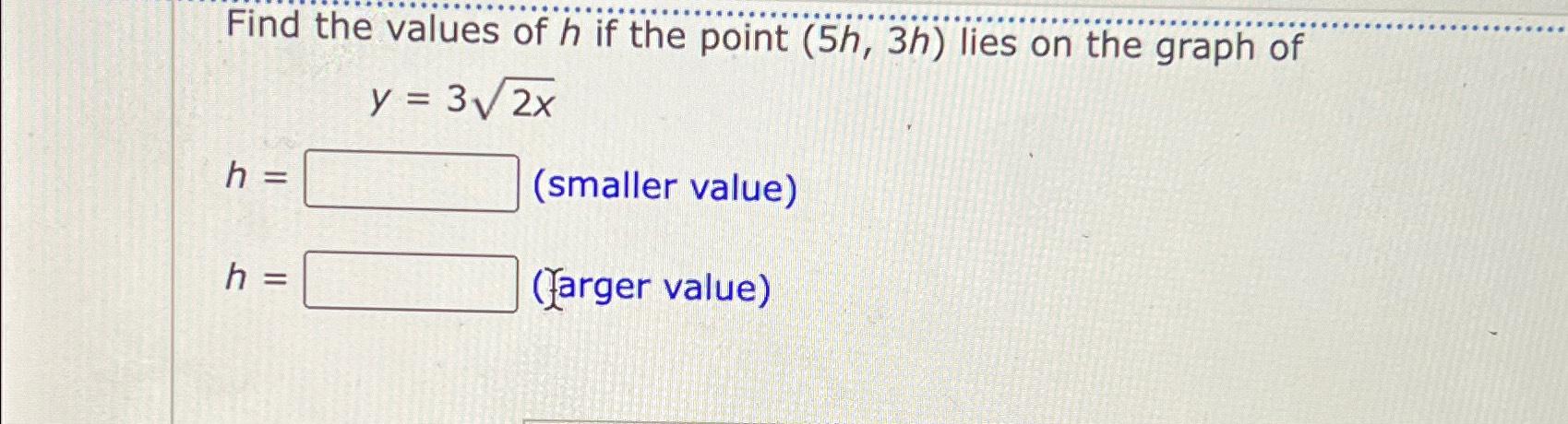 Solved Find the values of h ﻿if the point (5h,3h) ﻿lies on | Chegg.com