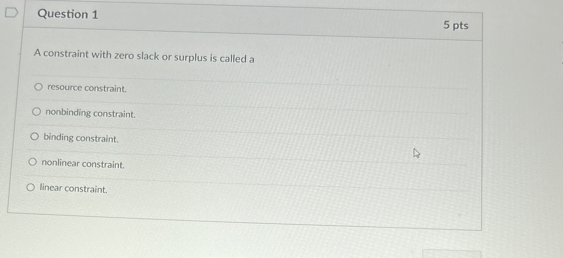 Solved Question 15 ptsA constraint with zero slack or | Chegg.com Solved Question 15 ptsA constraint with zero slack or | Chegg.com