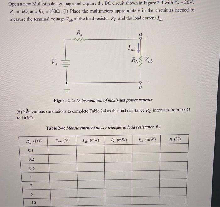 Solved Open a new Multisim design page and capture the DC | Chegg.com