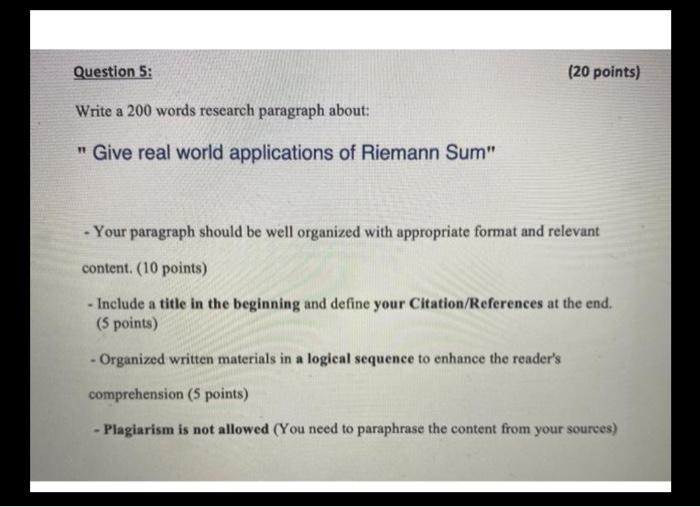 Solved Question 5: (20 points) Write a 200 words research | Chegg.com