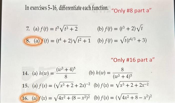 Solved In exercises 5-16, differentiate each function. "Only | Chegg.com