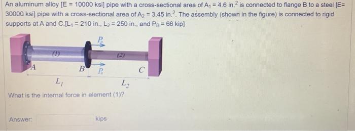 Solved An aluminum alloy [E=10000ksi] pipe with a | Chegg.com