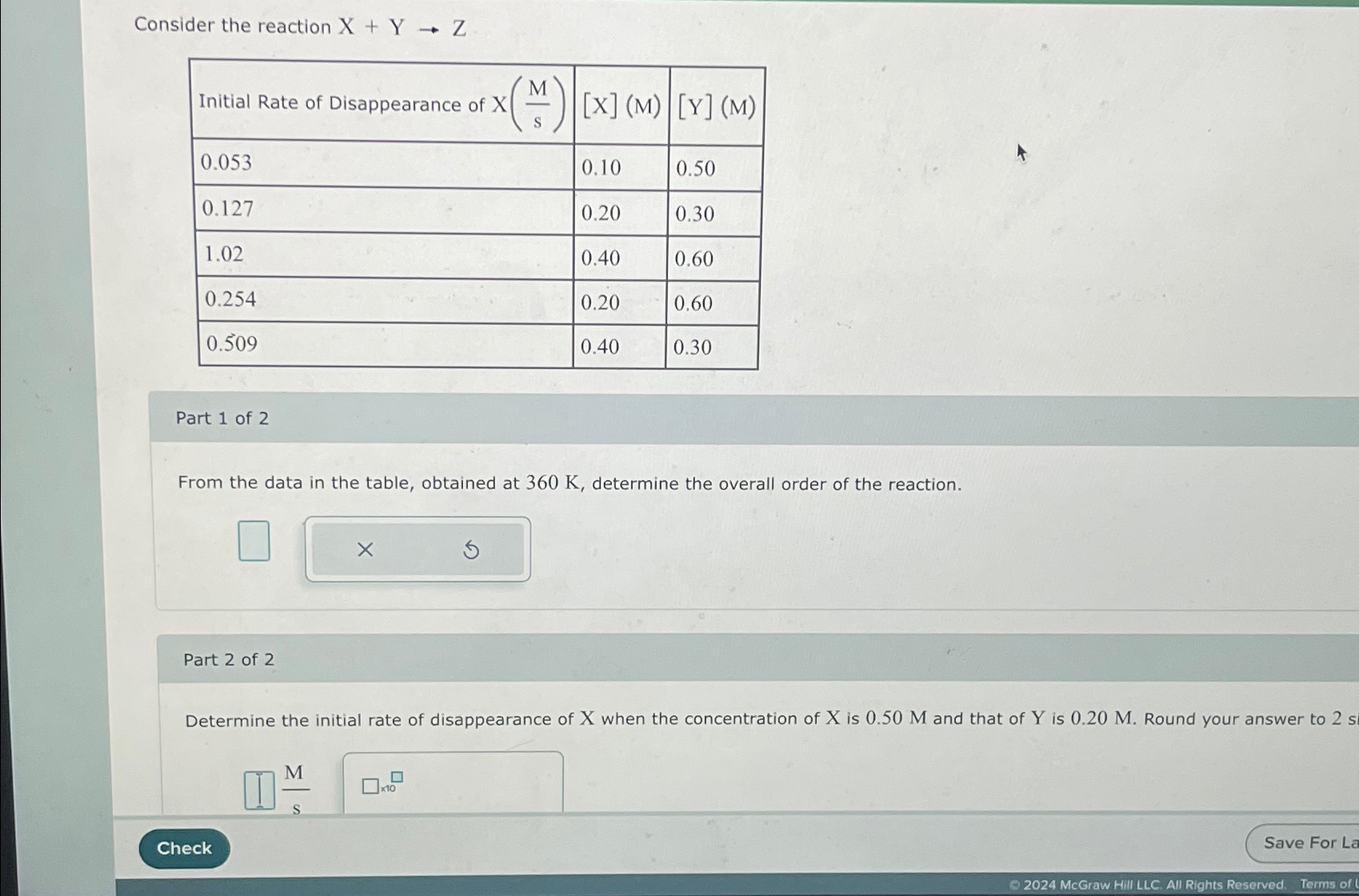 Solved Consider the reaction x+Y→Z\table[[Initial Rate of | Chegg.com
