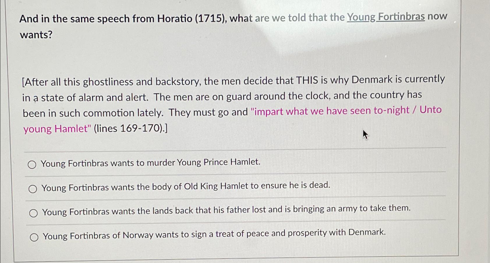 Solved And in the same speech from Horatio (1715), ﻿what are | Chegg.com