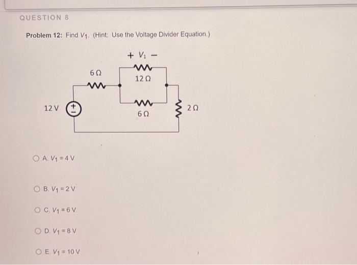 Solved Problem 12: Find V1. (Hint: Use the Voltage Divider | Chegg.com