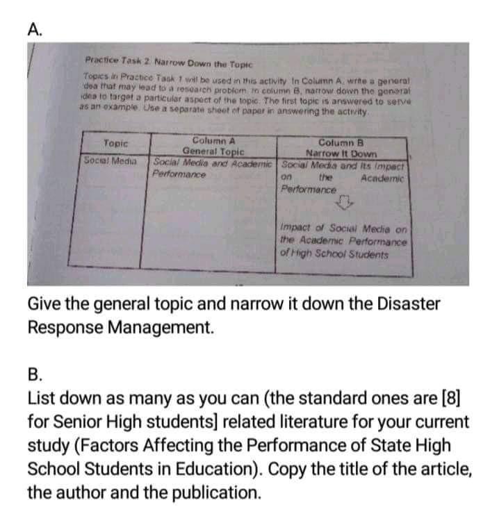 Solved A. Practice Task 2 Narrow Down the Topic Topics in | Chegg.com