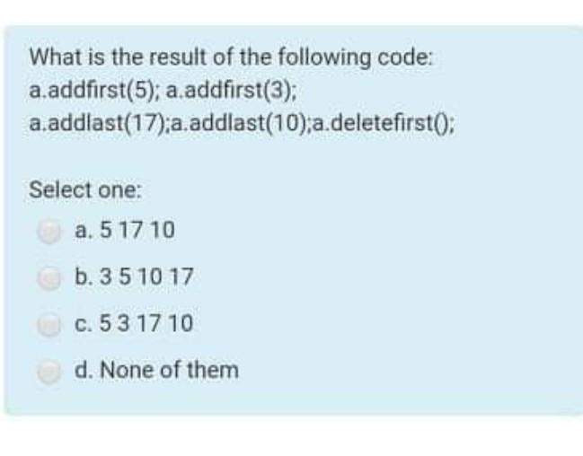 Solved What is the result of the following code: | Chegg.com