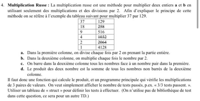 Solved Multiplication Russe : La multiplication russe est | Chegg.com