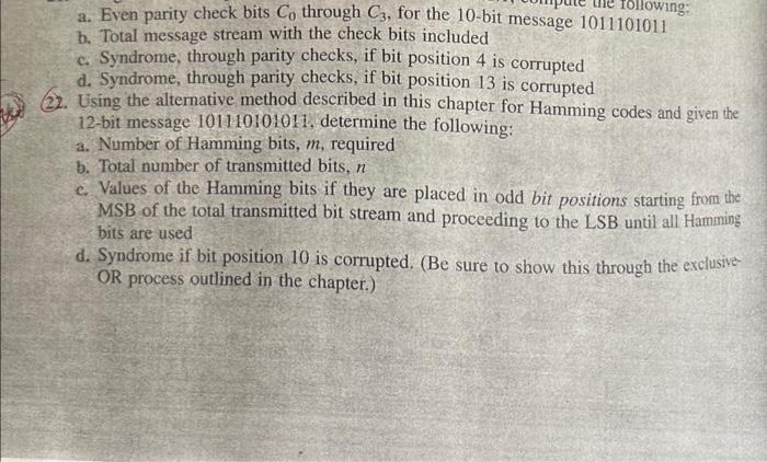 Solved a. Even parity check bits C0 through C3, for the 10 | Chegg.com