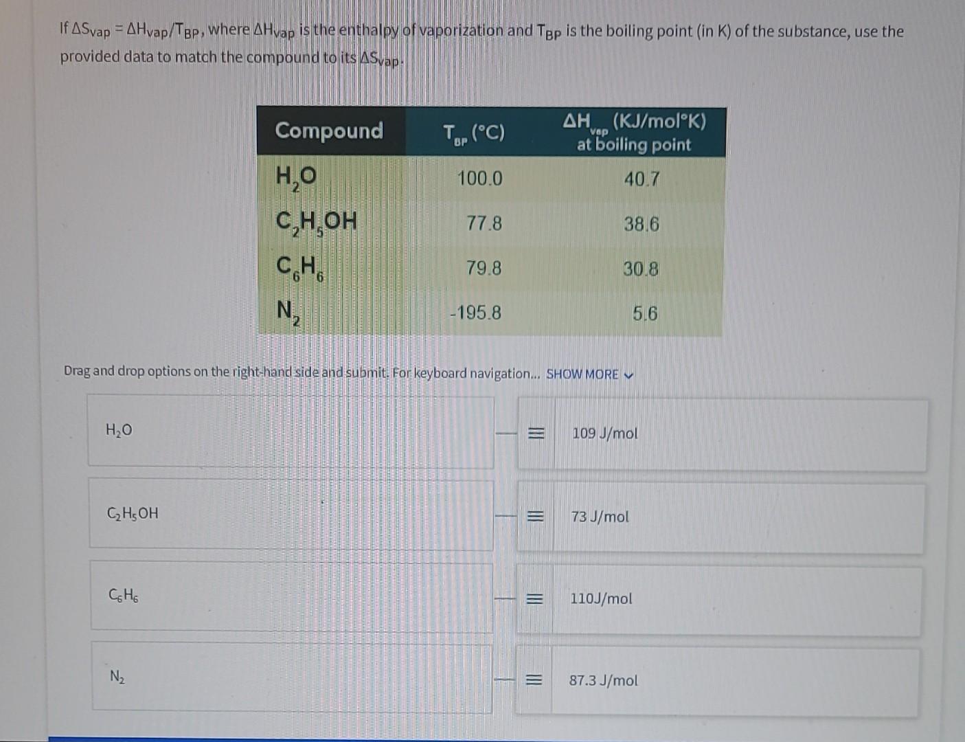 Solved If ΔSvap=ΔHvap/TBP, where ΔHvap is the enthalpy of | Chegg.com
