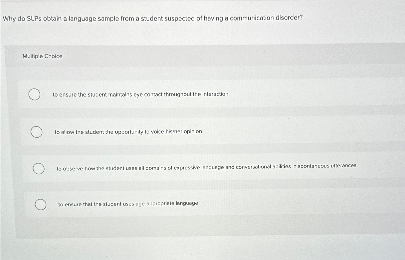 Solved Why do SLPS obtain a language sample from a student | Chegg.com