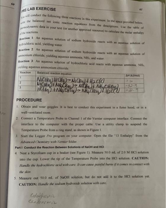 Solved THERMOCHEMISTRY Experiment 10: Determining the | Chegg.com