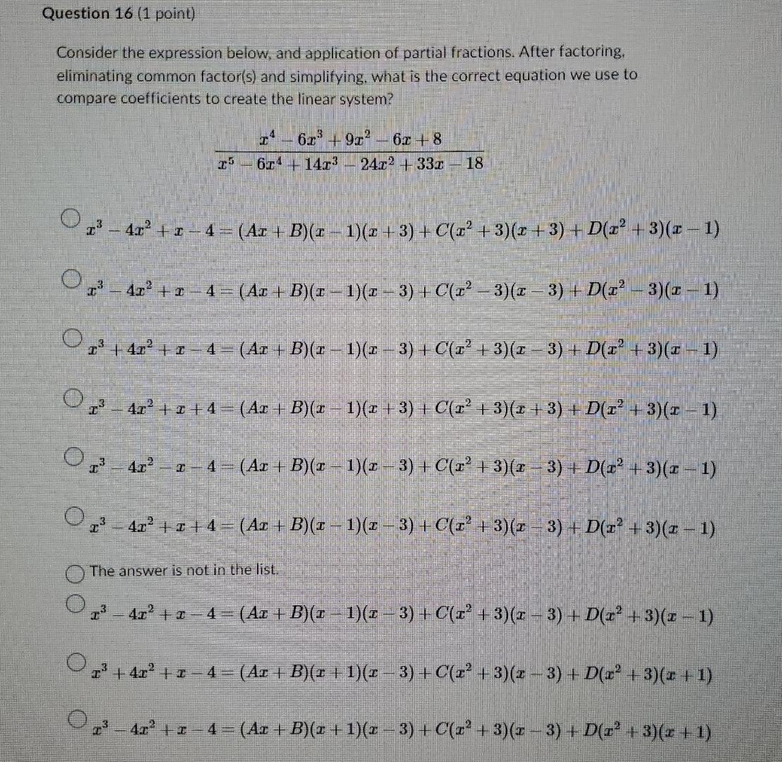 Solved Question 16 (1 ﻿point)Consider the expression below, | Chegg.com