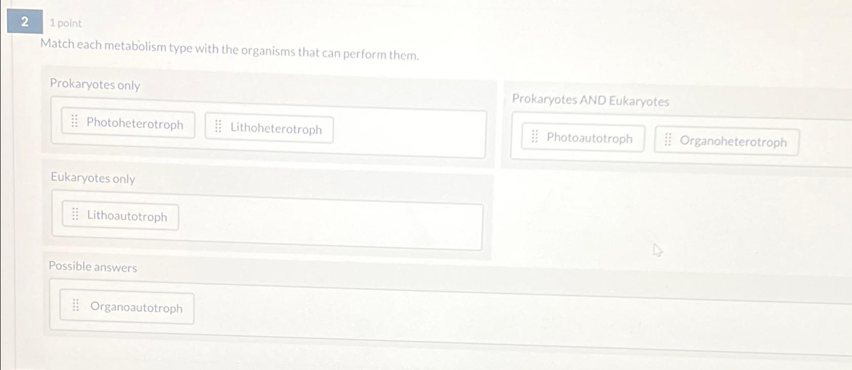 Solved 21 ﻿pointMatch each metabolism type with the | Chegg.com