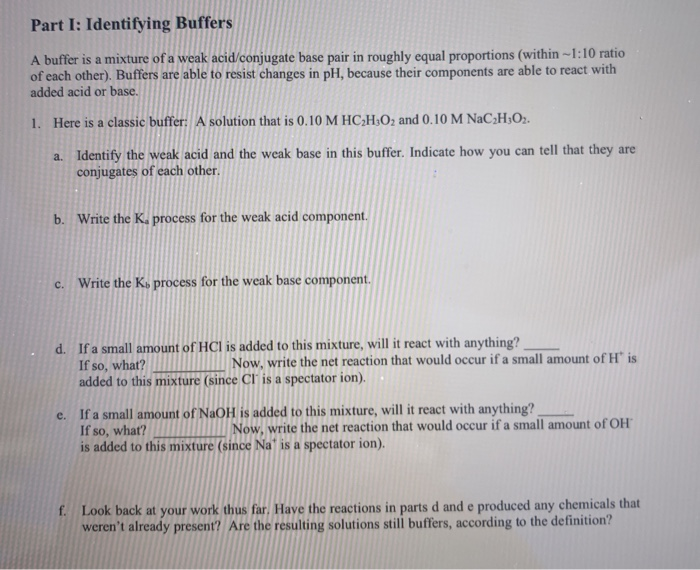 Solved Part 1: Identifying Buffers A buffer is a mixture of | Chegg.com