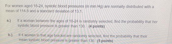 Solved For women aged 18−24, systolic blood pressures (in | Chegg.com