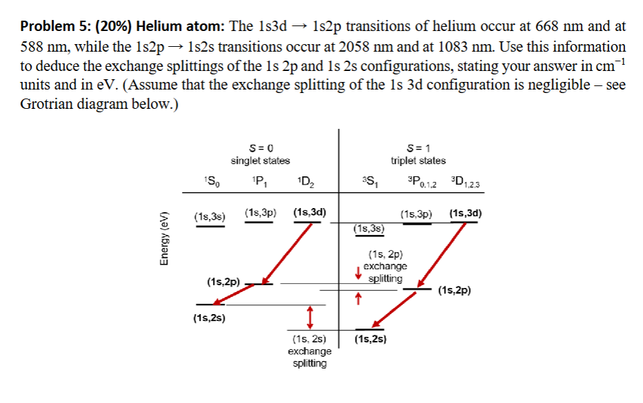 Solved Problem 5: (20\%) ﻿Helium atom: The 1s3d | Chegg.com