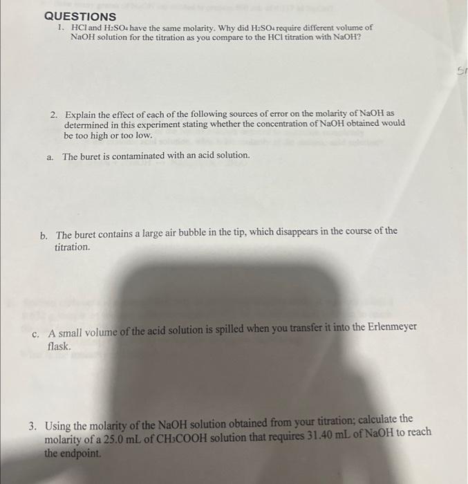Solved DATA TABLE 1: Titration of Standard HCl Write a | Chegg.com