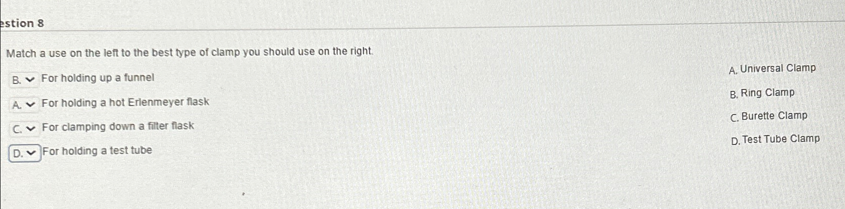 Solved estion 8Match a use on the left to the best type of | Chegg.com