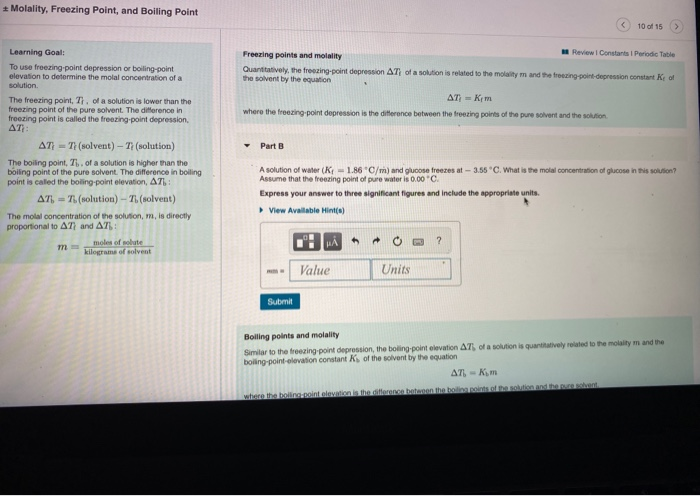 Solved Molality, Freezing Point, and Boiling Point 10 of 15 | Chegg.com