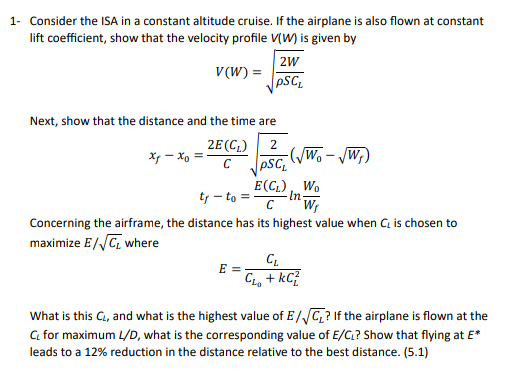 Solved 1- ﻿Consider the ISA in a constant altitude cruise. | Chegg.com