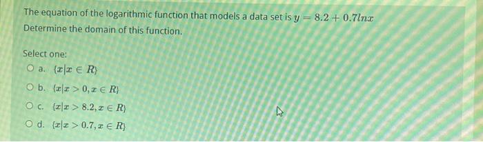 Solved The equation of the logarithmic function that models | Chegg.com