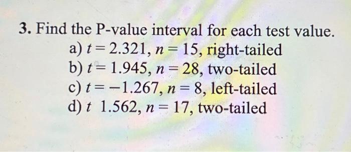 Solved 3. Find the P-value interval for each test value. a) | Chegg.com