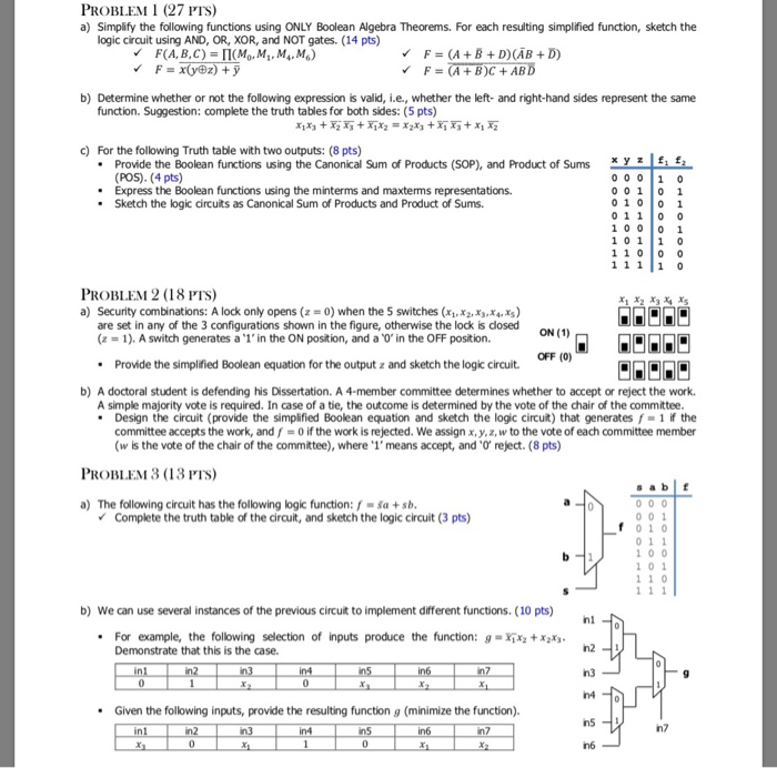 Solved Problem 1 27 Pts A Simplify The Following Functions 3575
