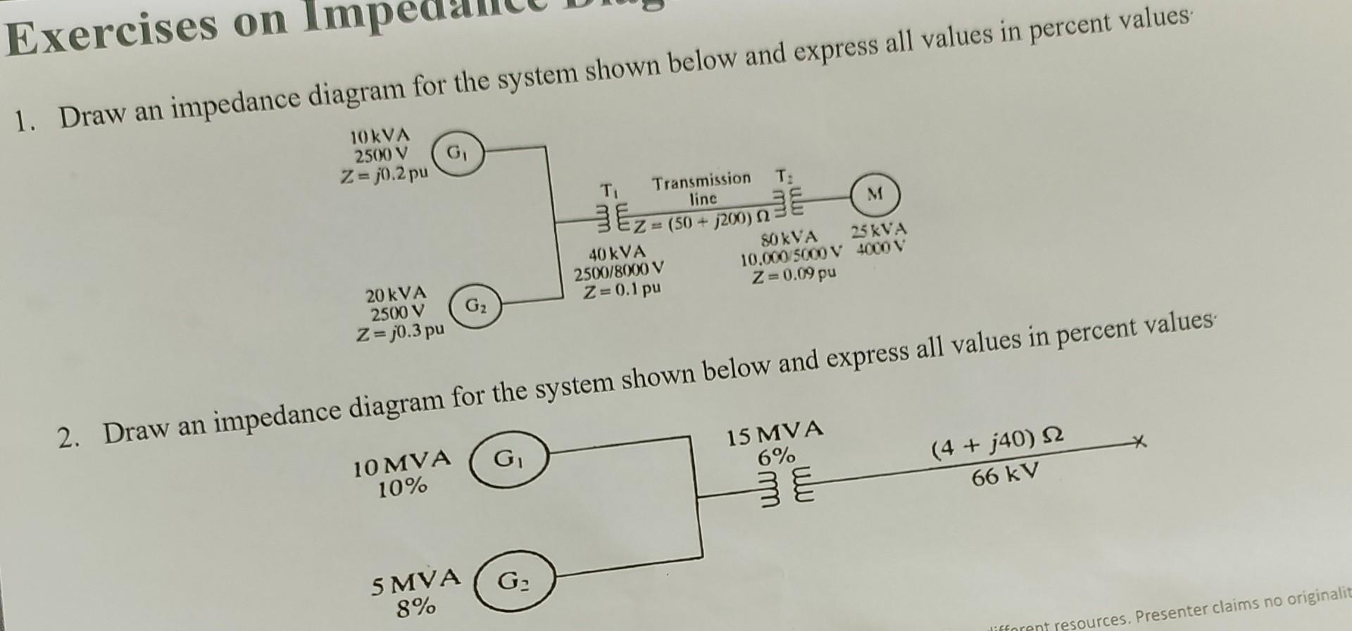 Solved 1. Draw an impedance diagram for the system shown | Chegg.com