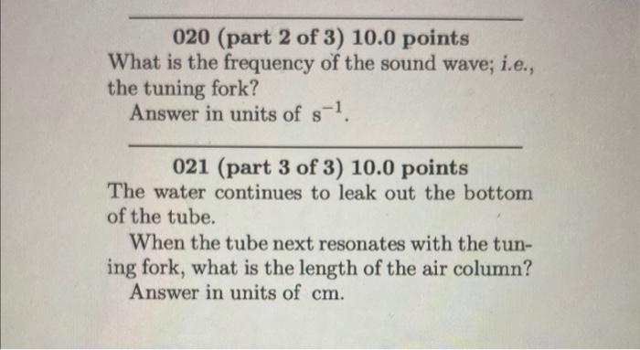 Solved 019 (part 1 of 3 ) 10.0 points An open vertical tube | Chegg.com