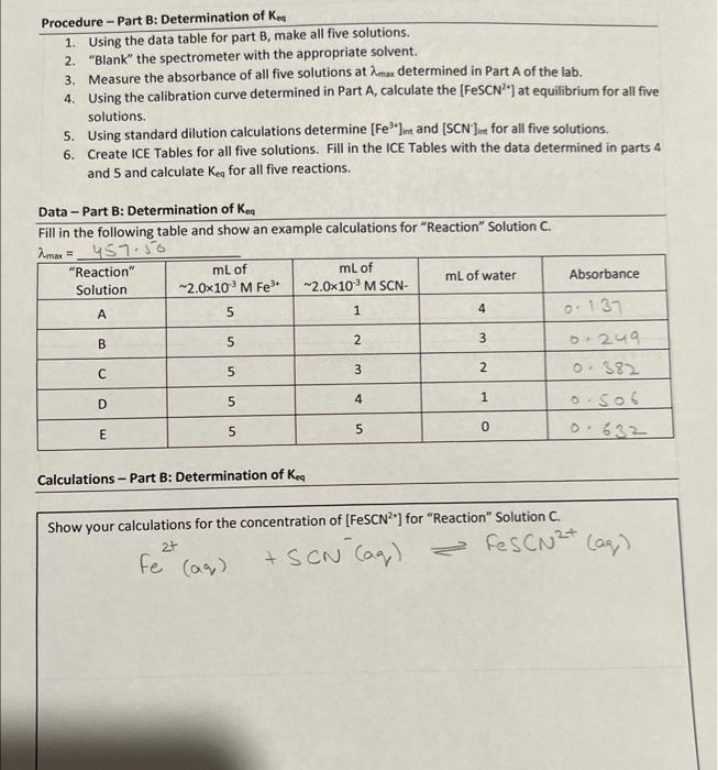 Data - Part A: Calibration Curve Fill in the | Chegg.com