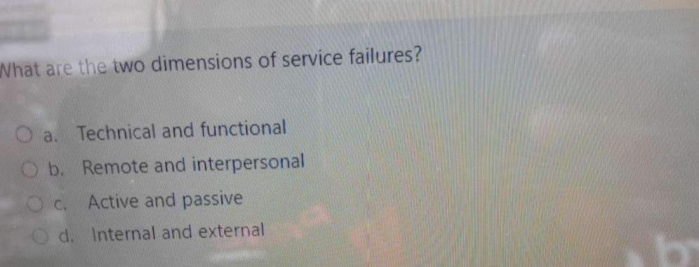 Solved What are the two dimensions of service failures?a. | Chegg.com