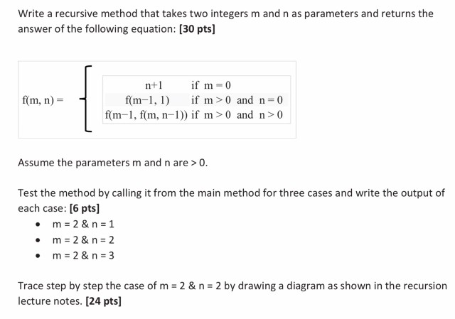 Solved Write a recursive method that takes two integers m | Chegg.com