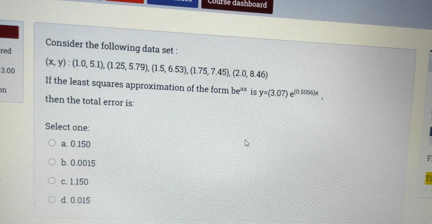 Solved se dashboard Consider the following data set: red | Chegg.com