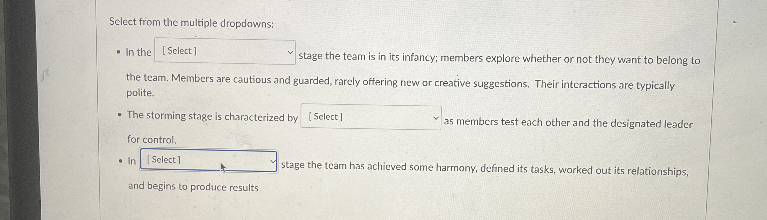 Solved Select from the multiple dropdowns:In the ﻿stage | Chegg.com