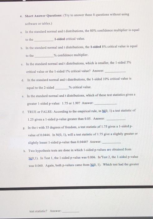 Solved 4. Short Answer Questions: (Try to answer these 8 | Chegg.com