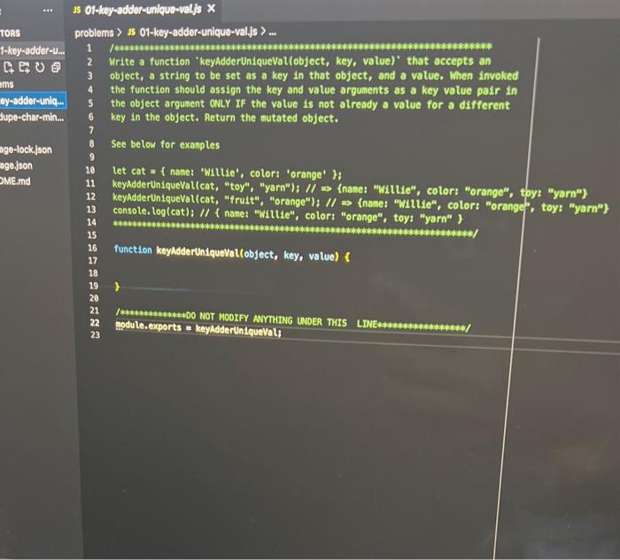 Solved problems > is 01-key-adder-unique-val/js > | Chegg.com