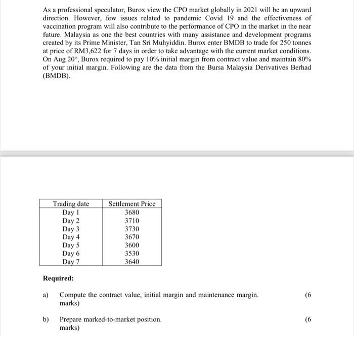 Solved As a professional speculator, Burox view the CPO | Chegg.com