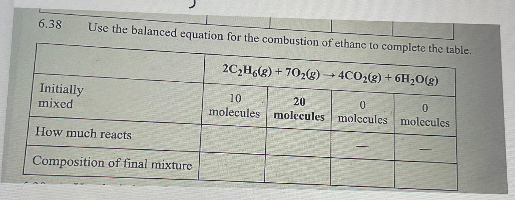 Solved 6.38Use the balanced equation for the combustion of | Chegg.com