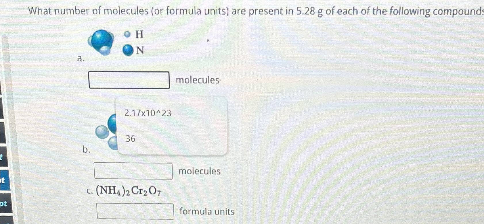 Solved What number of molecules (or formula units) ﻿are | Chegg.com