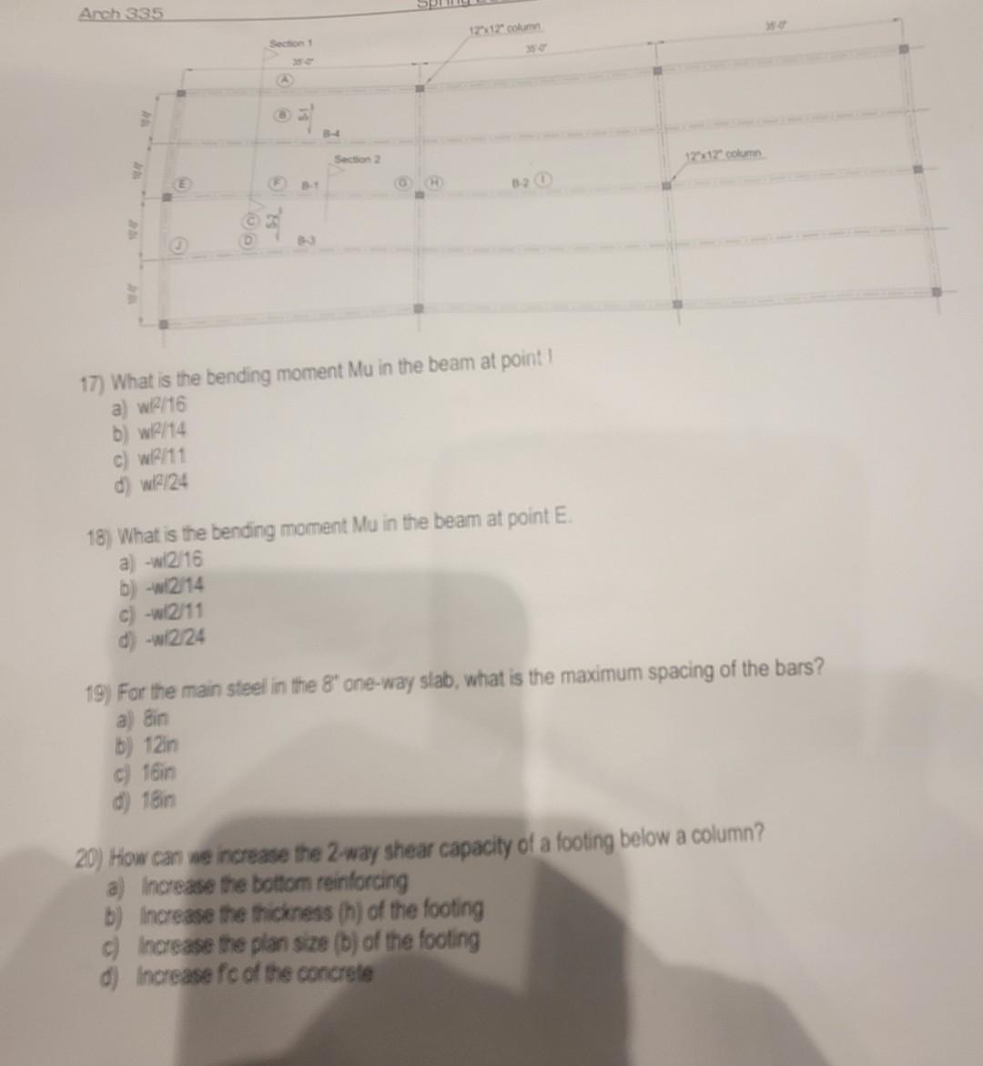 Solved 17) What is the bending moment Mu in the beam at | Chegg.com